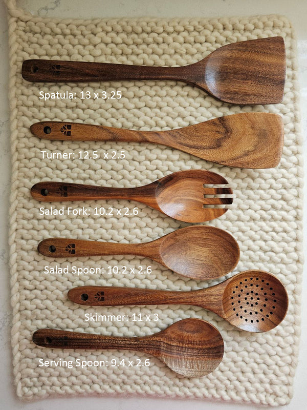 Rustic Wood Cooking Utensil Set - Farmhouse Wares