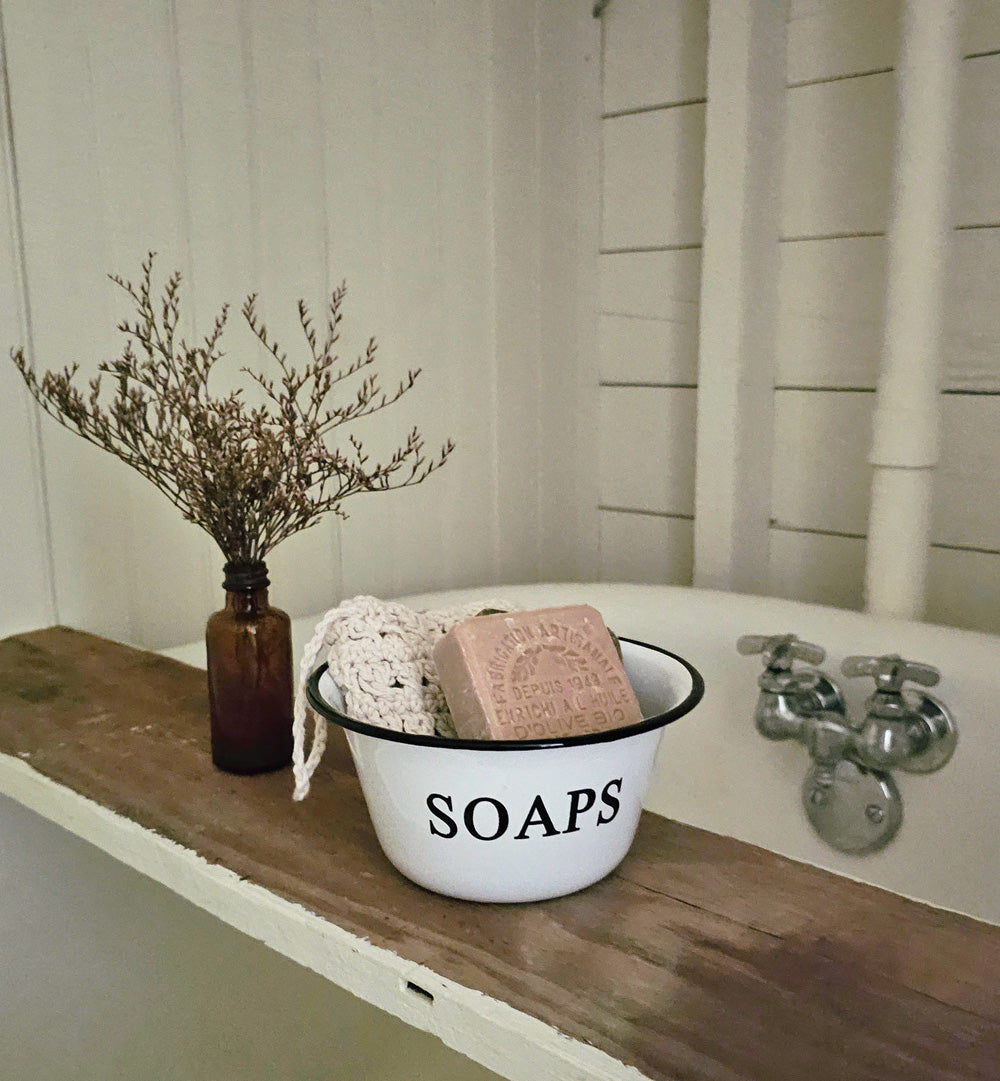White Enamel Soap Bowl - Farmhouse Wares