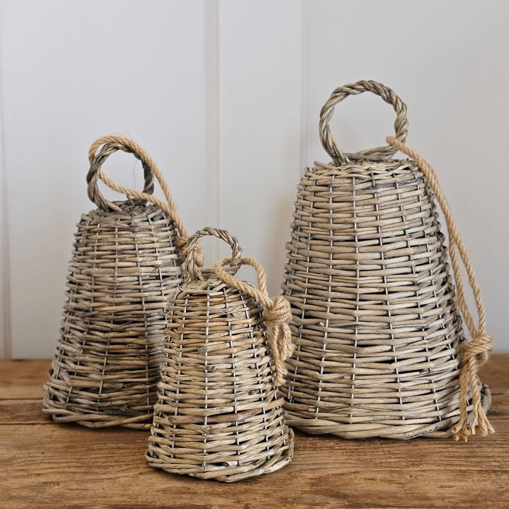 Wicker Bells with Rope Hangers, Set of Three - Farmhouse Wares